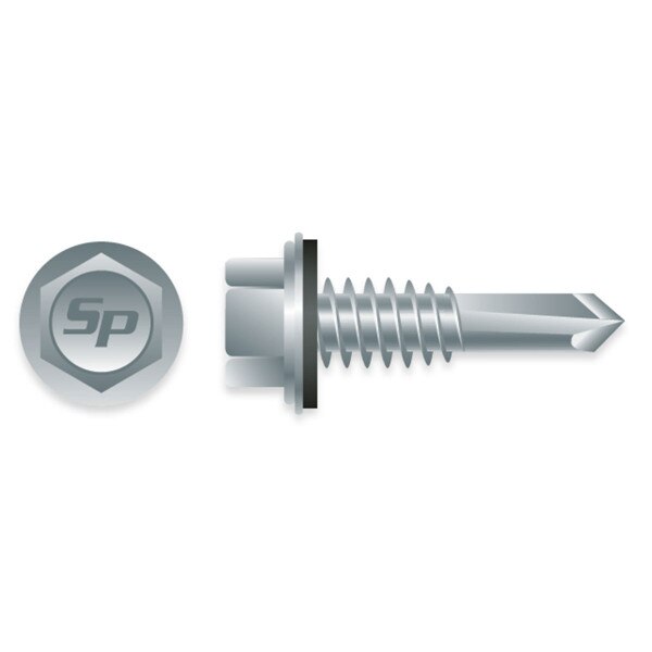 #12 x 7/8" HWH ZINC PLATED #4 POINT SELF-DRILLING SCREWS w/BONDED WASHER 3M Box | FastenerUSA
